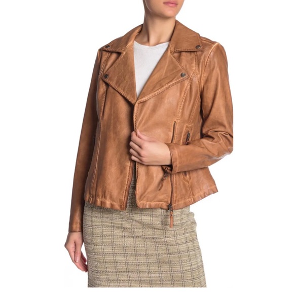 Max Studio | Jackets & Coats | Max Studio Cognac Faux Leather Moto ...